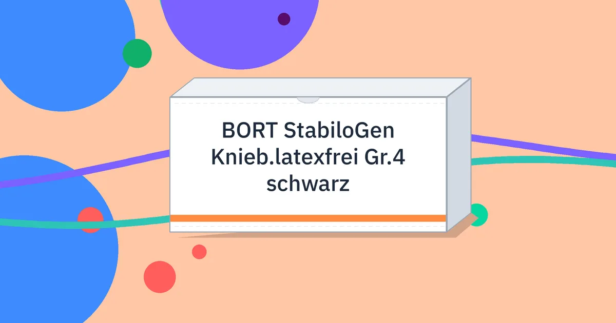 Symbolbild: Packung mit der Aufschrift BORT StabiloGen Knieb.latexfrei Gr.4 schwarz (PZN 16846182) – Verfügbarkeit und Bezug in Apotheken in Frankfurt am Main