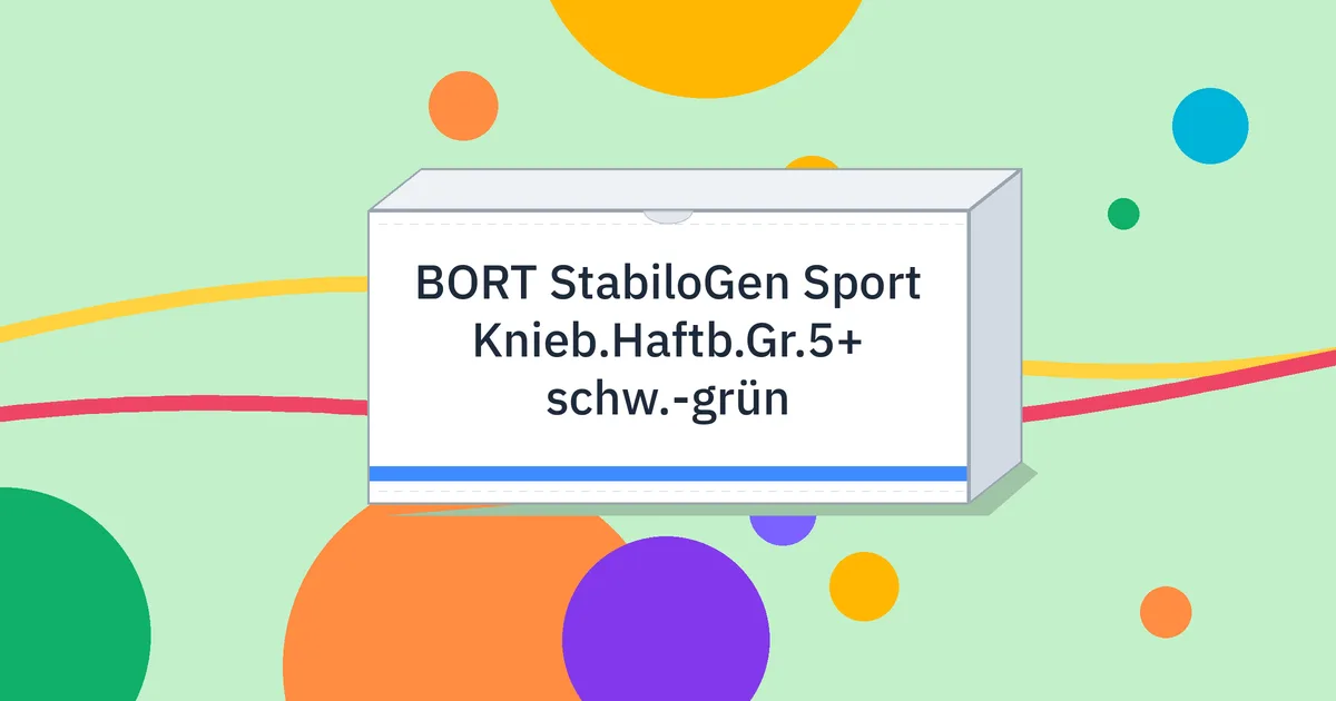 Symbolbild: Packung mit der Aufschrift BORT StabiloGen Sport Knieb.Haftb.Gr.5+ schw.-grün (PZN 19111311) – Verfügbarkeit und Bezug in Apotheken in Frankfurt am Main
