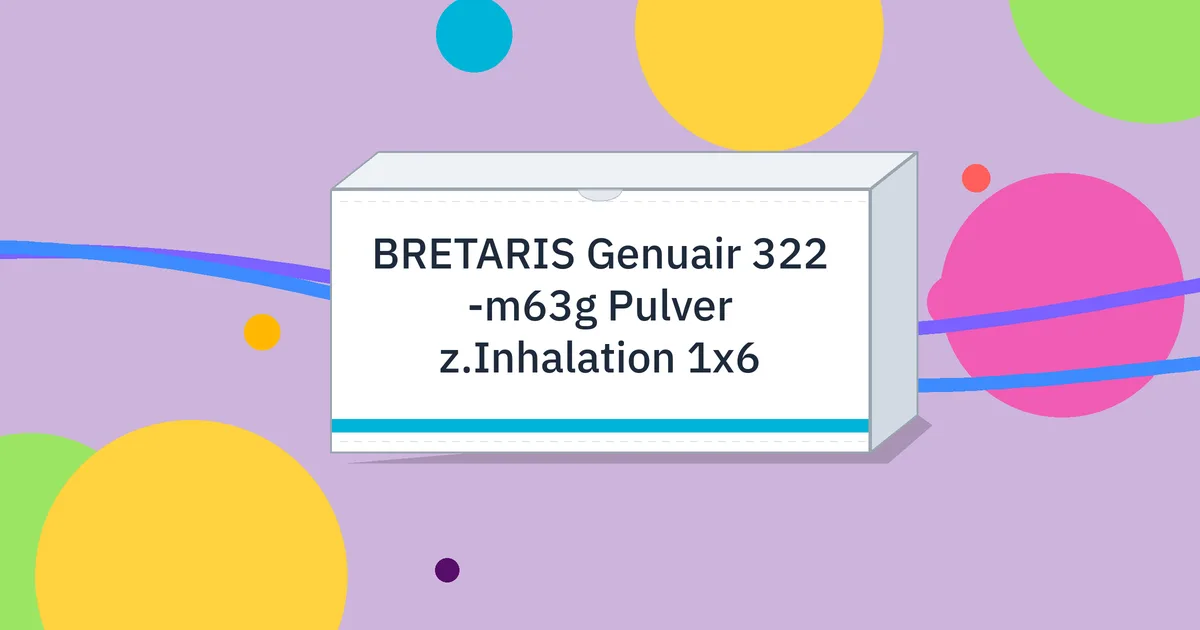 Symbolbild: Packung mit der Aufschrift BRETARIS Genuair 322 -m63g Pulver z.Inhalation 1x6 (PZN 18891732) – Verfügbarkeit und Bezug in Apotheken in Frankfurt am Main