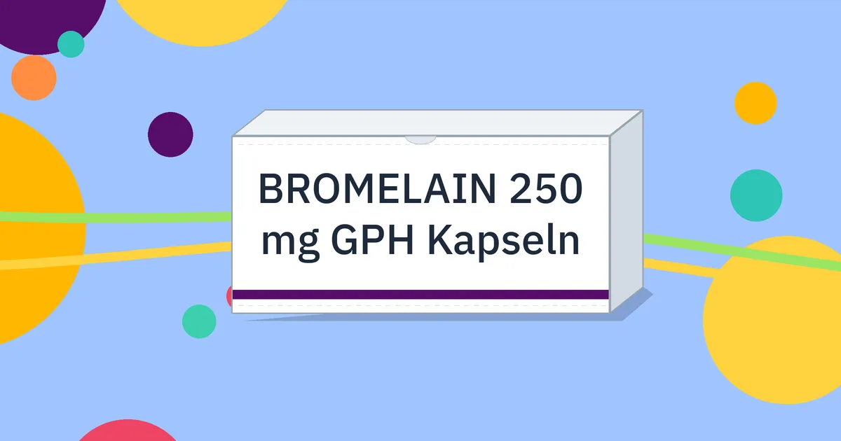 Symbolbild: Packung mit der Aufschrift BROMELAIN 250 mg GPH Kapseln (PZN 02565901) – Verfügbarkeit und Bezug in Apotheken in Frankfurt am Main