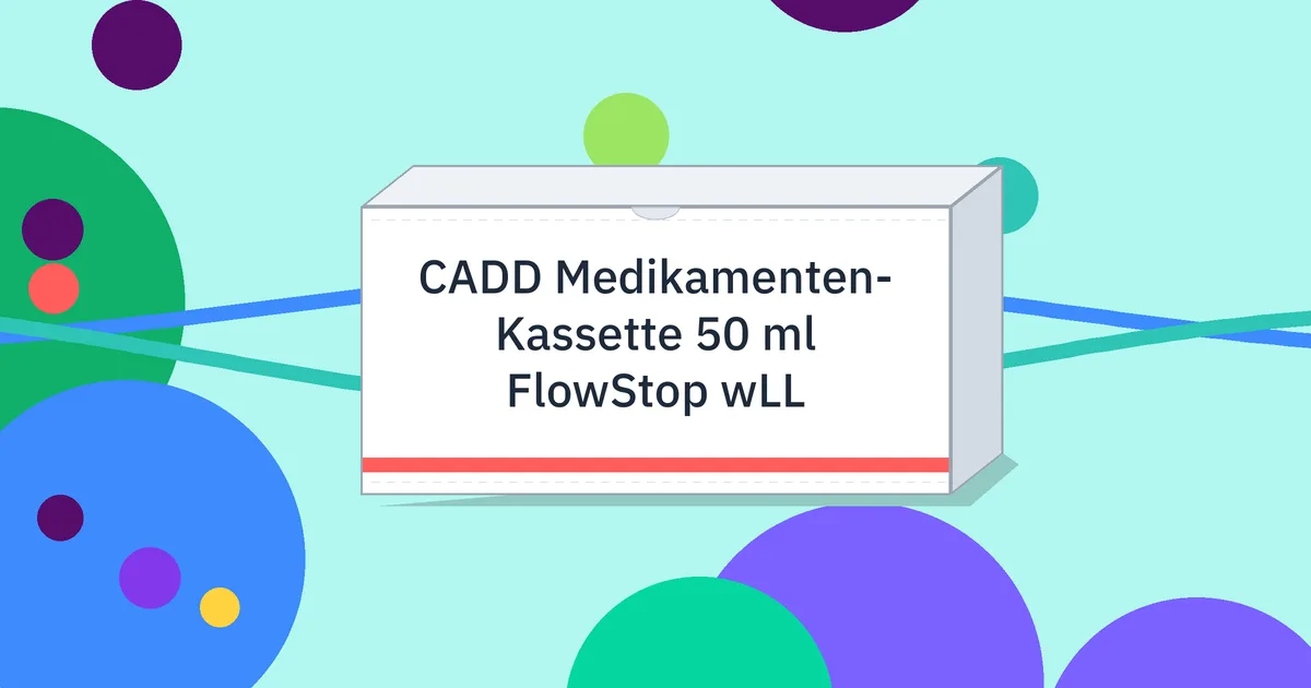 Symbolbild: Packung mit der Aufschrift CADD Medikamenten-Kassette 50 ml FlowStop wLL (PZN 15434916) – Verfügbarkeit und Bezug in Apotheken in Frankfurt am Main