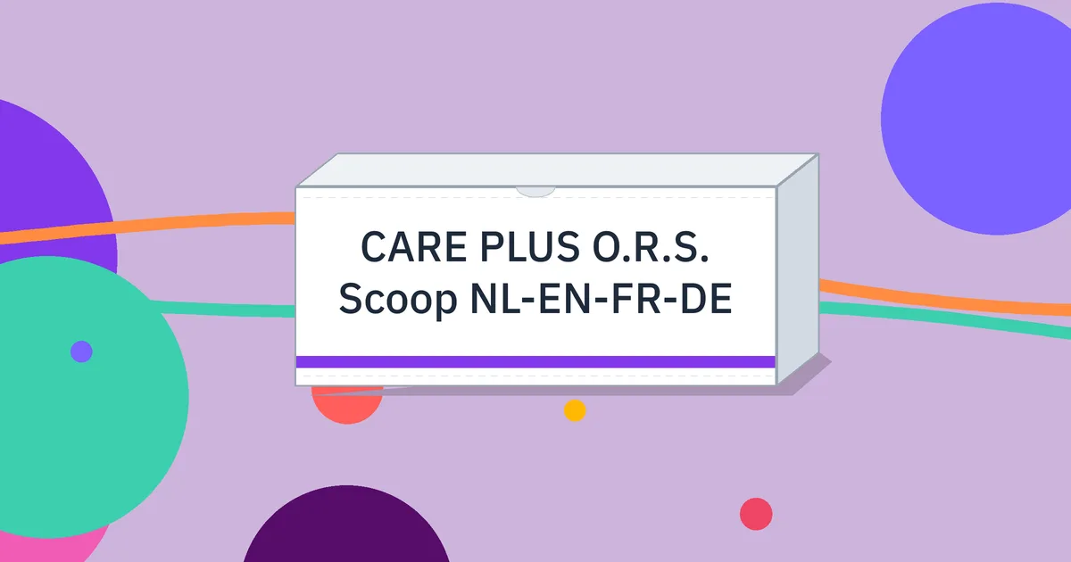 Symbolbild: Packung mit der Aufschrift CARE PLUS O.R.S. Scoop NL-EN-FR-DE (PZN 19753110) – Verfügbarkeit und Bezug in Apotheken in Frankfurt am Main