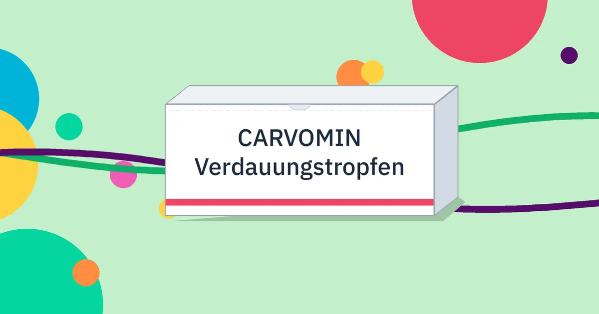 Symbolbild: Packung mit der Aufschrift CARVOMIN Verdauungstropfen (PZN 02470514) – Verfügbarkeit und Bezug in Apotheken in Frankfurt am Main