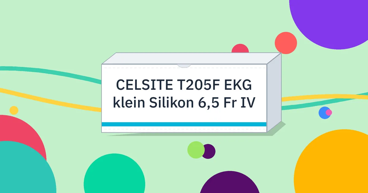 Symbolbild: Packung mit der Aufschrift CELSITE T205F EKG klein Silikon 6,5 Fr IV (PZN 10990529) – Verfügbarkeit und Bezug in Apotheken in Frankfurt am Main