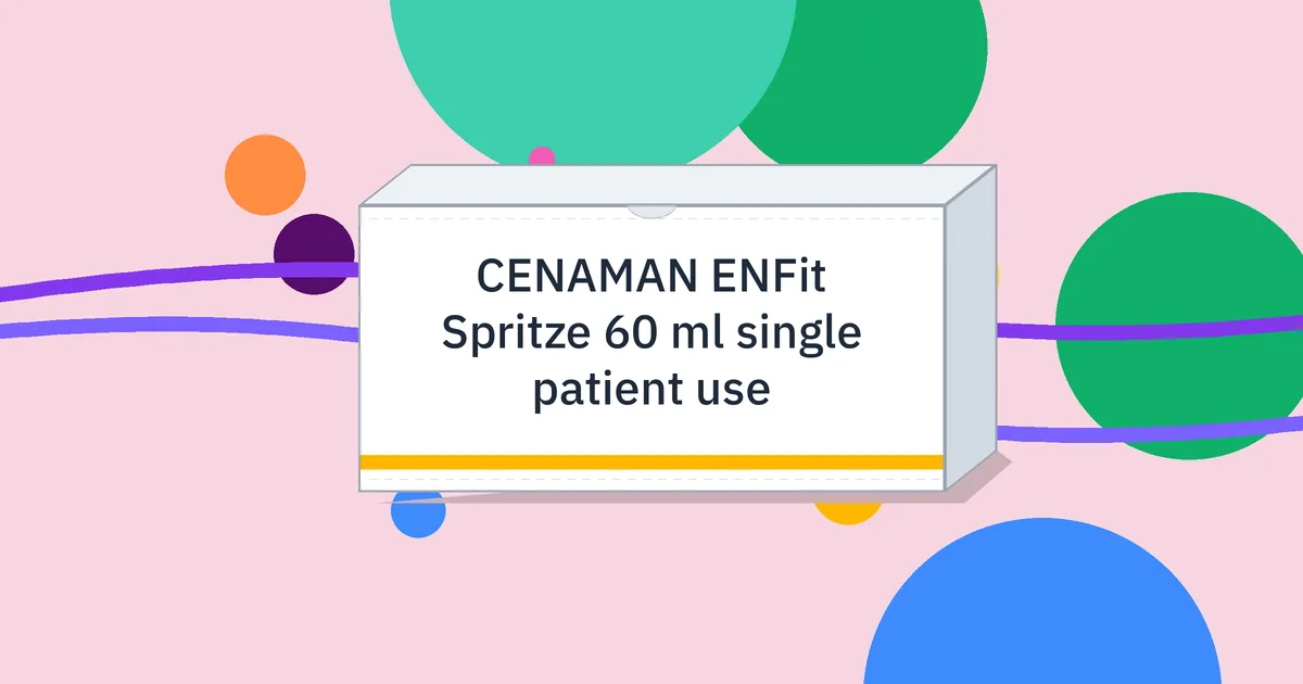 Symbolbild: Packung mit der Aufschrift CENAMAN ENFit Spritze 60 ml single patient use (PZN 19401925) – Verfügbarkeit und Bezug in Apotheken in Frankfurt am Main