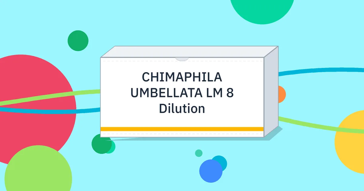 Symbolbild: Packung mit der Aufschrift CHIMAPHILA UMBELLATA LM 8 Dilution (PZN 12813323) – Verfügbarkeit und Bezug in Apotheken in Frankfurt am Main