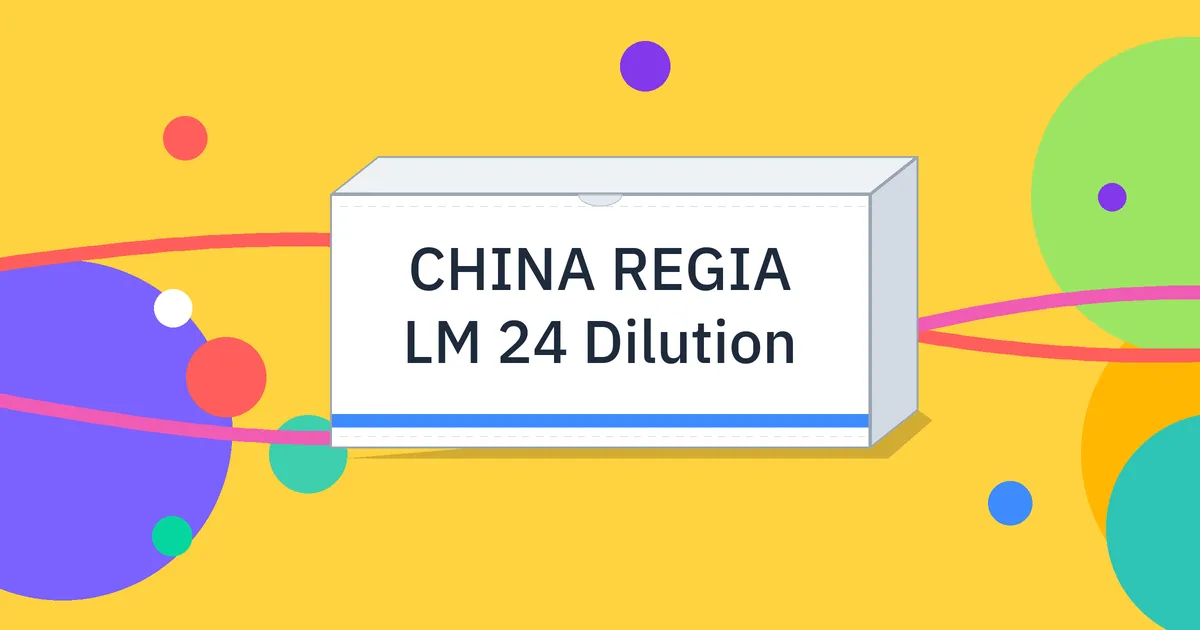 Symbolbild: Packung mit der Aufschrift CHINA REGIA LM 24 Dilution (PZN 12814417) – Verfügbarkeit und Bezug in Apotheken in Frankfurt am Main