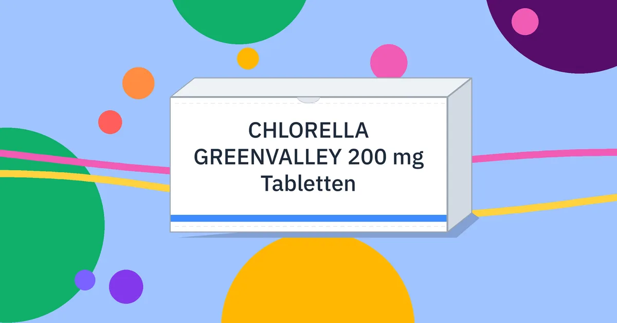 Symbolbild: Packung mit der Aufschrift CHLORELLA GREENVALLEY 200 mg Tabletten (PZN 03210608) – Verfügbarkeit und Bezug in Apotheken in Frankfurt am Main