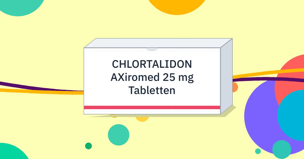 Symbolbild: Packung mit der Aufschrift CHLORTALIDON AXiromed 25 mg Tabletten (PZN 19508072) – Verfügbarkeit und Bezug in Apotheken in Frankfurt am Main
