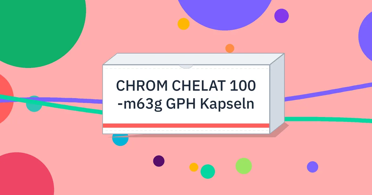 Symbolbild: Packung mit der Aufschrift CHROM CHELAT 100 -m63g GPH Kapseln (PZN 10305166) – Verfügbarkeit und Bezug in Apotheken in Frankfurt am Main
