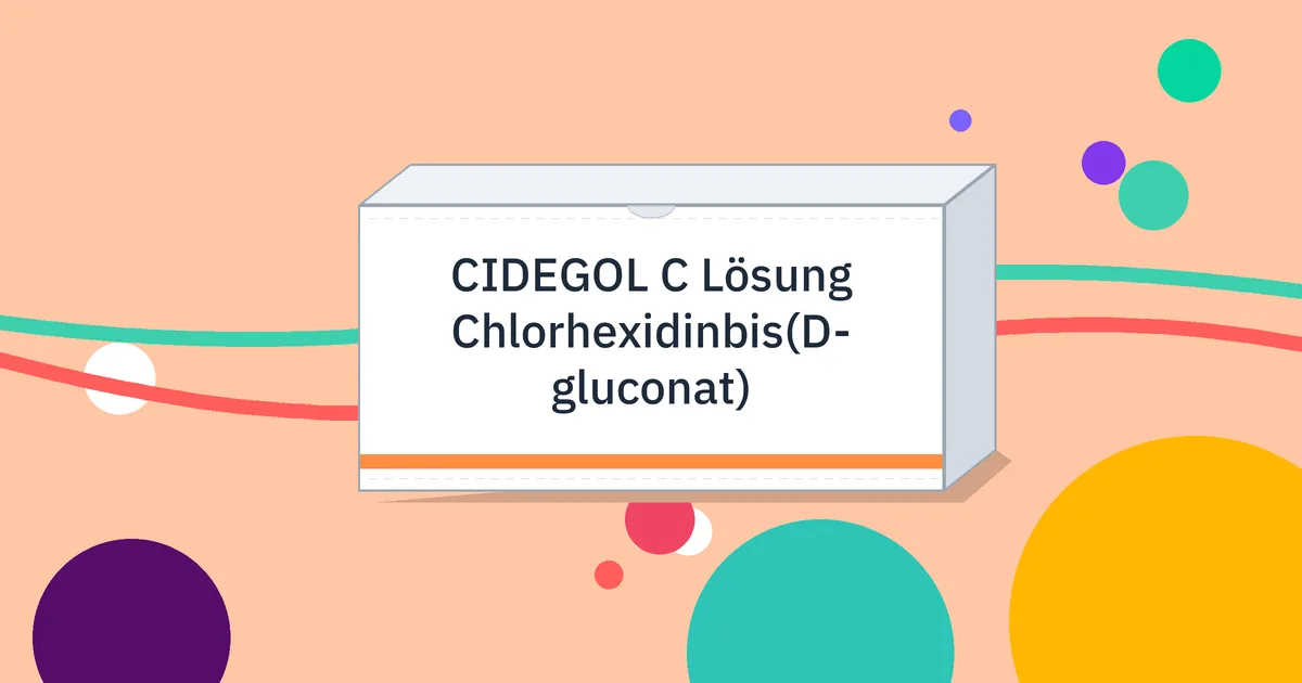 Symbolbild: Packung mit der Aufschrift CIDEGOL C Lösung Chlorhexidinbis(D-gluconat) (PZN 18769735) – Verfügbarkeit und Bezug in Apotheken in Frankfurt am Main