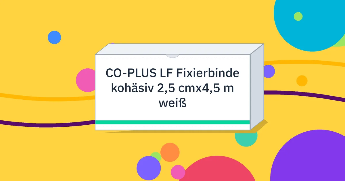 Symbolbild: Packung mit der Aufschrift CO-PLUS LF Fixierbinde kohäsiv 2,5 cmx4,5 m weiß (PZN 19177712) – Verfügbarkeit und Bezug in Apotheken in Frankfurt am Main