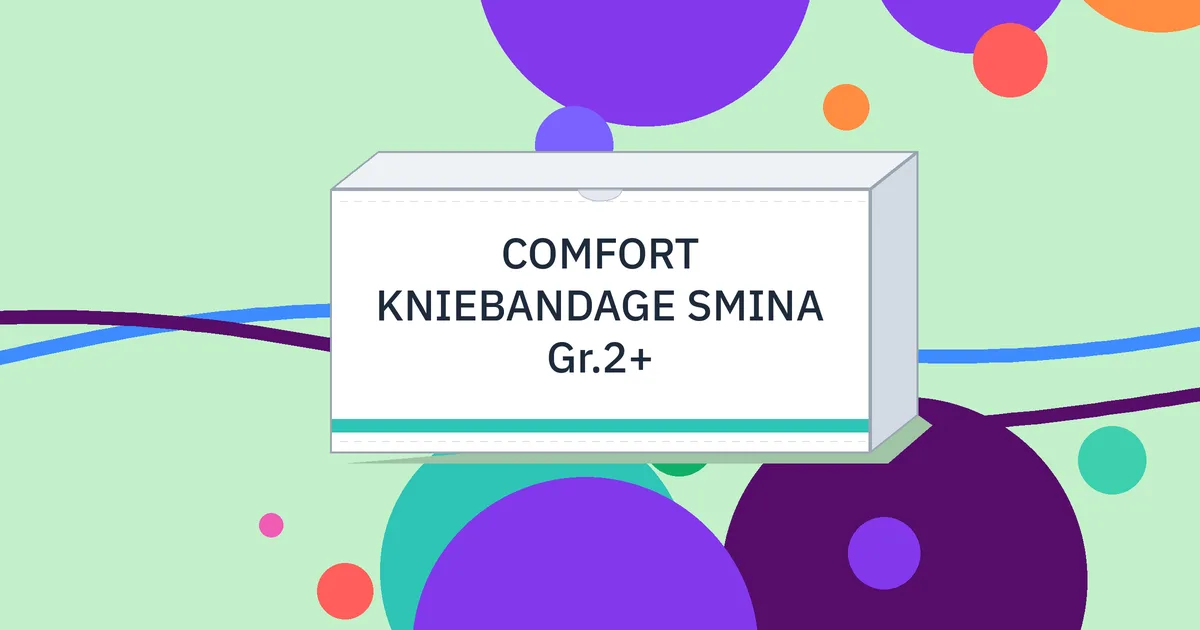 Symbolbild: Packung mit der Aufschrift COMFORT KNIEBANDAGE SMINA Gr.2+ (PZN 20162940) – Verfügbarkeit und Bezug in Apotheken in Frankfurt am Main