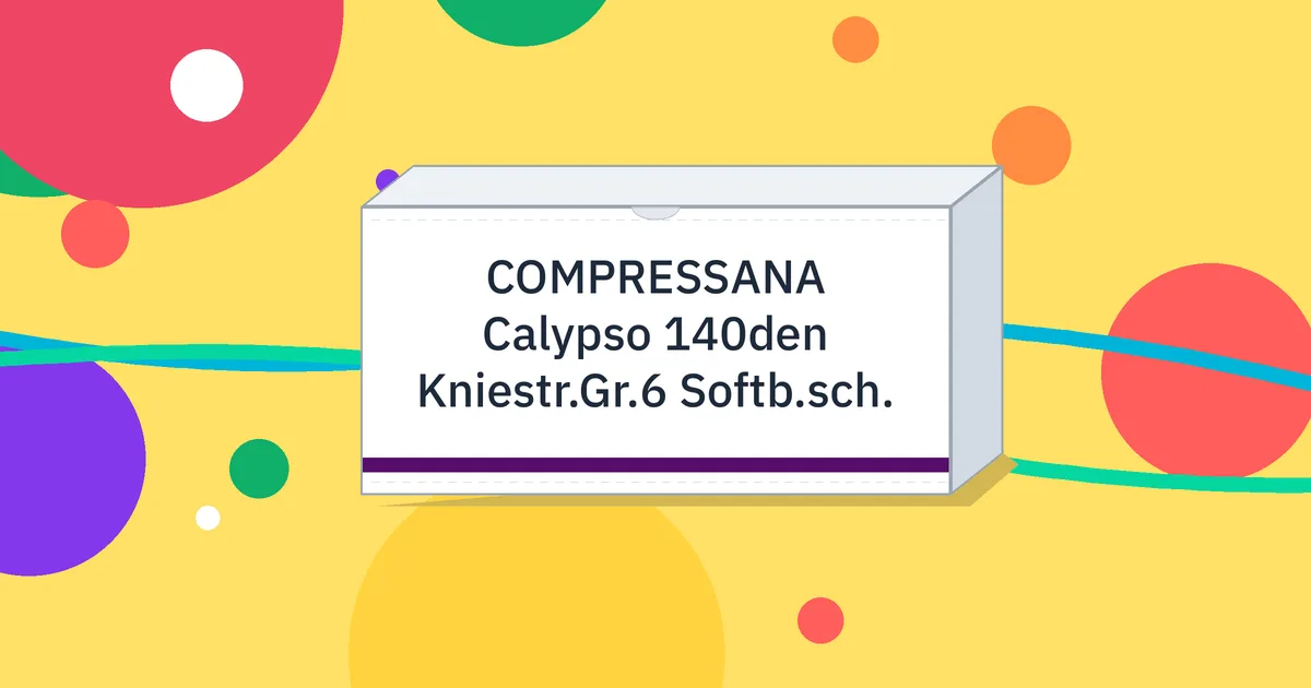 Symbolbild: Packung mit der Aufschrift COMPRESSANA Calypso 140den Kniestr.Gr.6 Softb.sch. (PZN 01880888) – Verfügbarkeit und Bezug in Apotheken in Frankfurt am Main