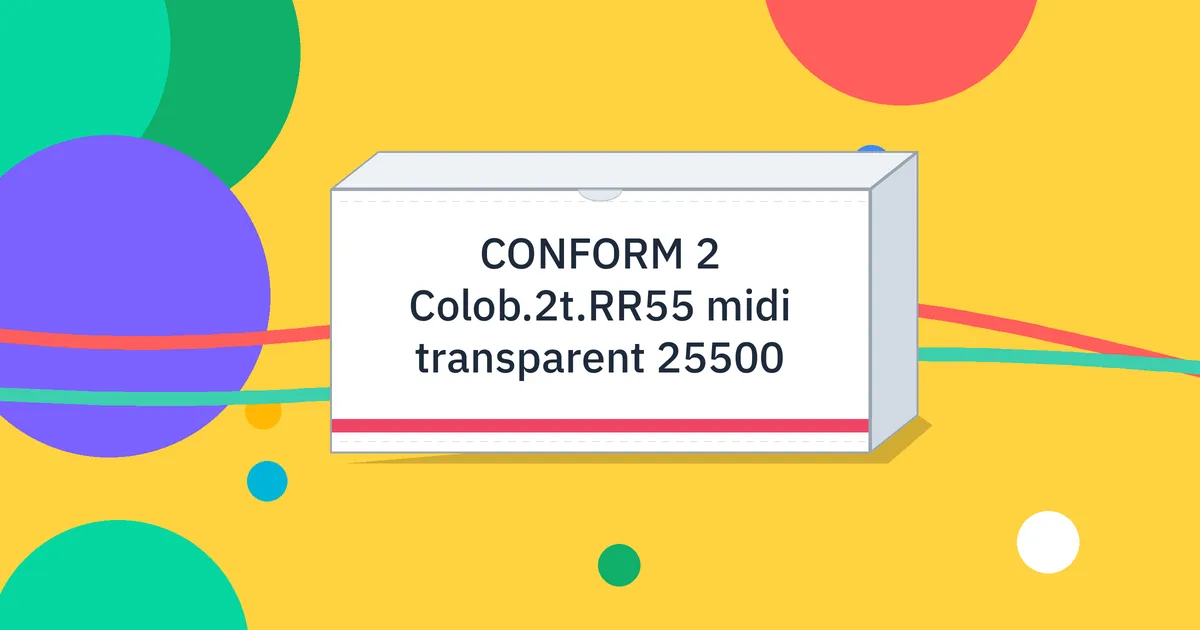 Symbolbild: Packung mit der Aufschrift CONFORM 2 Colob.2t.RR55 midi transparent 25500 (PZN 00672811) – Verfügbarkeit und Bezug in Apotheken in Frankfurt am Main