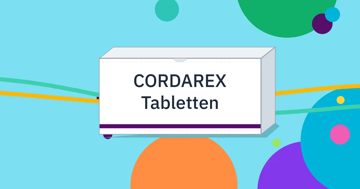 Symbolbild: Packung mit der Aufschrift CORDAREX Tabletten (PZN 02468701) – Verfügbarkeit und Bezug in Apotheken in Frankfurt am Main