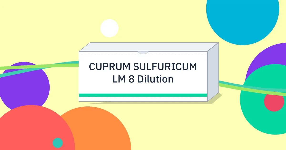 Symbolbild: Packung mit der Aufschrift CUPRUM SULFURICUM LM 8 Dilution (PZN 12838990) – Verfügbarkeit und Bezug in Apotheken in Frankfurt am Main