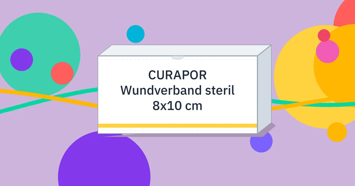 Symbolbild: Packung mit der Aufschrift CURAPOR Wundverband steril 8x10 cm (PZN 09177728) – Verfügbarkeit und Bezug in Apotheken in Frankfurt am Main