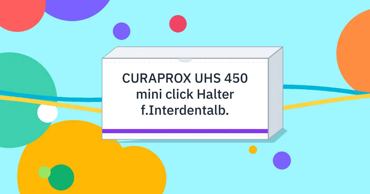 Symbolbild: Packung mit der Aufschrift CURAPROX UHS 450 mini click Halter f.Interdentalb. (PZN 01958892) – Verfügbarkeit und Bezug in Apotheken in Frankfurt am Main