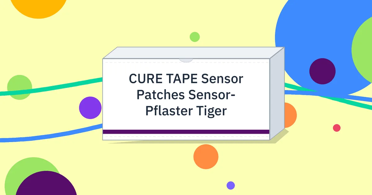 Symbolbild: Packung mit der Aufschrift CURE TAPE Sensor Patches Sensor-Pflaster Tiger (PZN 18885513) – Verfügbarkeit und Bezug in Apotheken in Frankfurt am Main
