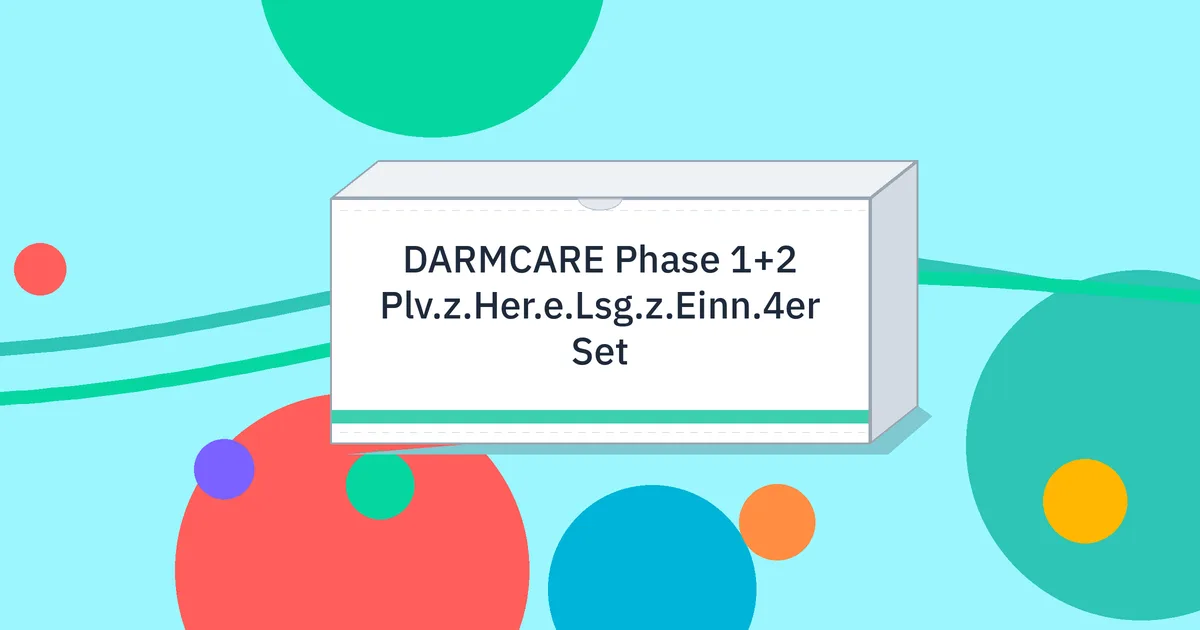 Symbolbild: Packung mit der Aufschrift DARMCARE Phase 1+2 Plv.z.Her.e.Lsg.z.Einn.4er Set (PZN 20410556) – Verfügbarkeit und Bezug in Apotheken in Frankfurt am Main