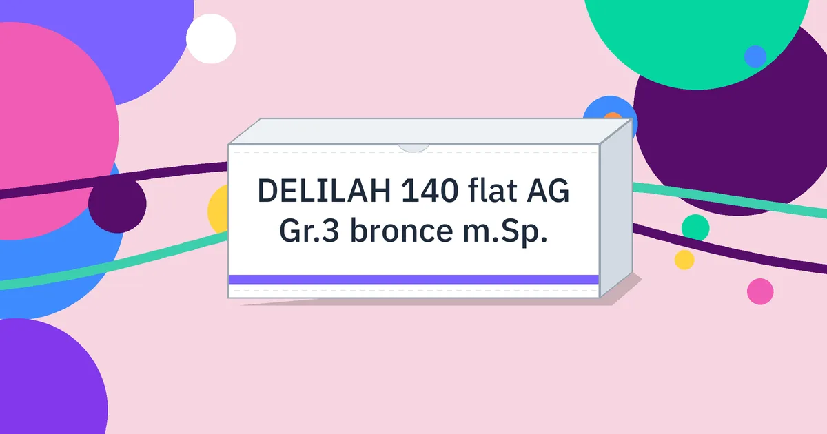 Symbolbild: Packung mit der Aufschrift DELILAH 140 flat AG Gr.3 bronce m.Sp. (PZN 14247313) – Verfügbarkeit und Bezug in Apotheken in Frankfurt am Main