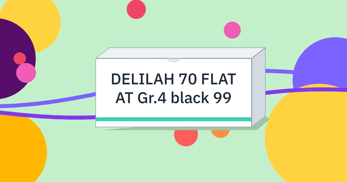 Symbolbild: Packung mit der Aufschrift DELILAH 70 FLAT AT Gr.4 black 99 (PZN 13848358) – Verfügbarkeit und Bezug in Apotheken in Frankfurt am Main