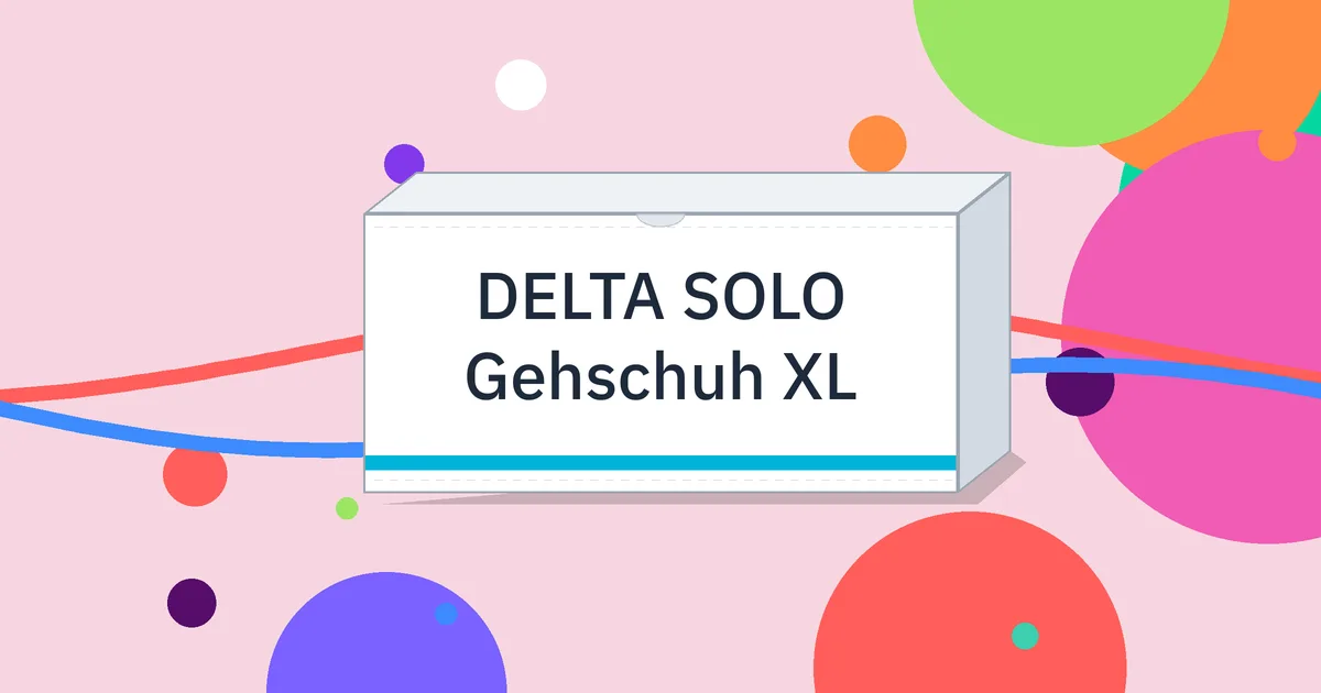 Symbolbild: Packung mit der Aufschrift DELTA SOLO Gehschuh XL (PZN 04380287) – Verfügbarkeit und Bezug in Apotheken in Frankfurt am Main