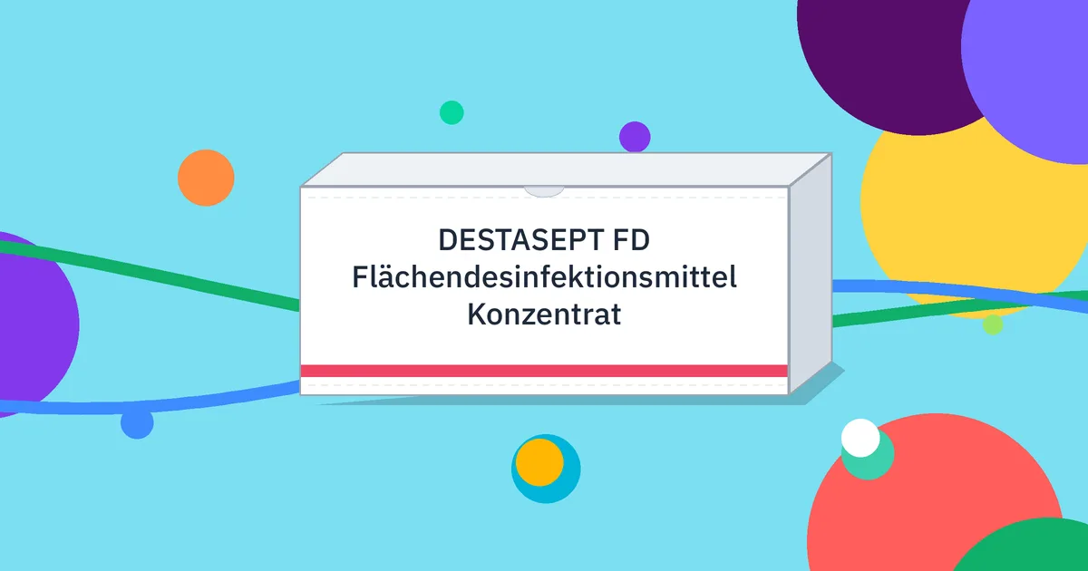Symbolbild: Packung mit der Aufschrift DESTASEPT FD Flächendesinfektionsmittel Konzentrat (PZN 06067985) – Verfügbarkeit und Bezug in Apotheken in Frankfurt am Main
