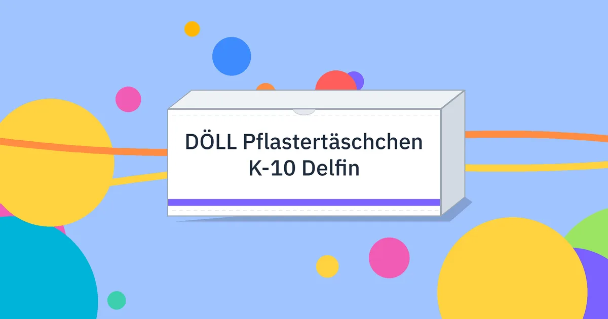 Symbolbild: Packung mit der Aufschrift DÖLL Pflastertäschchen K-10 Delfin (PZN 19495731) – Verfügbarkeit und Bezug in Apotheken in Frankfurt am Main