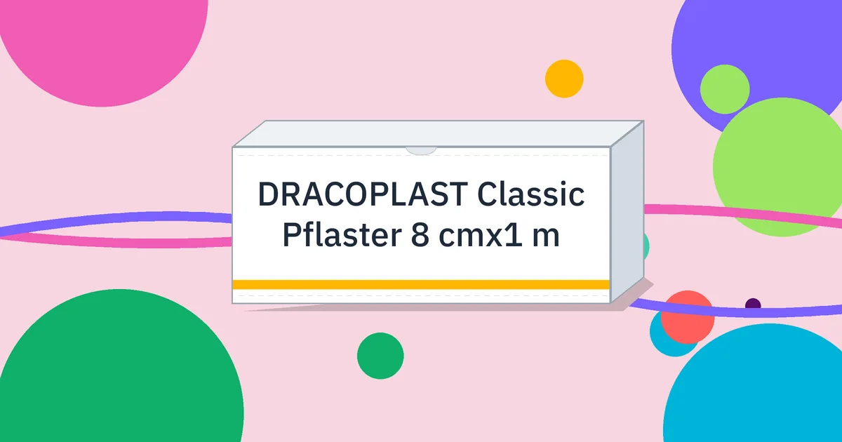 Symbolbild: Packung mit der Aufschrift DRACOPLAST Classic Pflaster 8 cmx1 m (PZN 09513557) – Verfügbarkeit und Bezug in Apotheken in Frankfurt am Main
