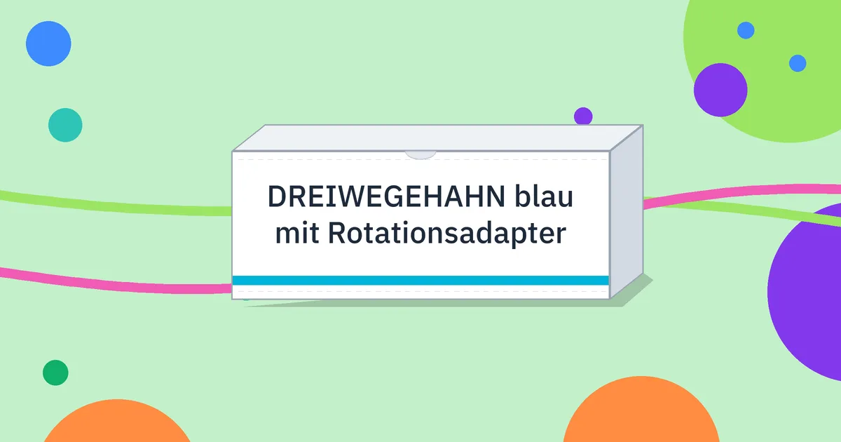Symbolbild: Packung mit der Aufschrift DREIWEGEHAHN blau mit Rotationsadapter (PZN 16135759) – Verfügbarkeit und Bezug in Apotheken in Frankfurt am Main