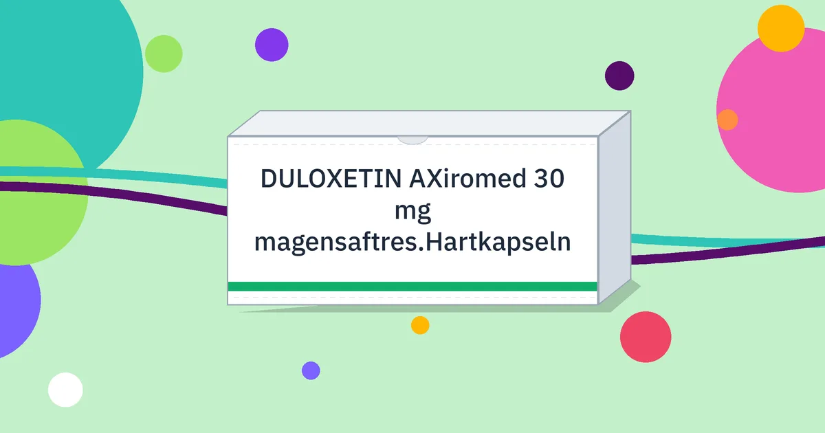 Symbolbild: Packung mit der Aufschrift DULOXETIN AXiromed 30 mg magensaftres.Hartkapseln (PZN 13914836) – Verfügbarkeit und Bezug in Apotheken in Frankfurt am Main