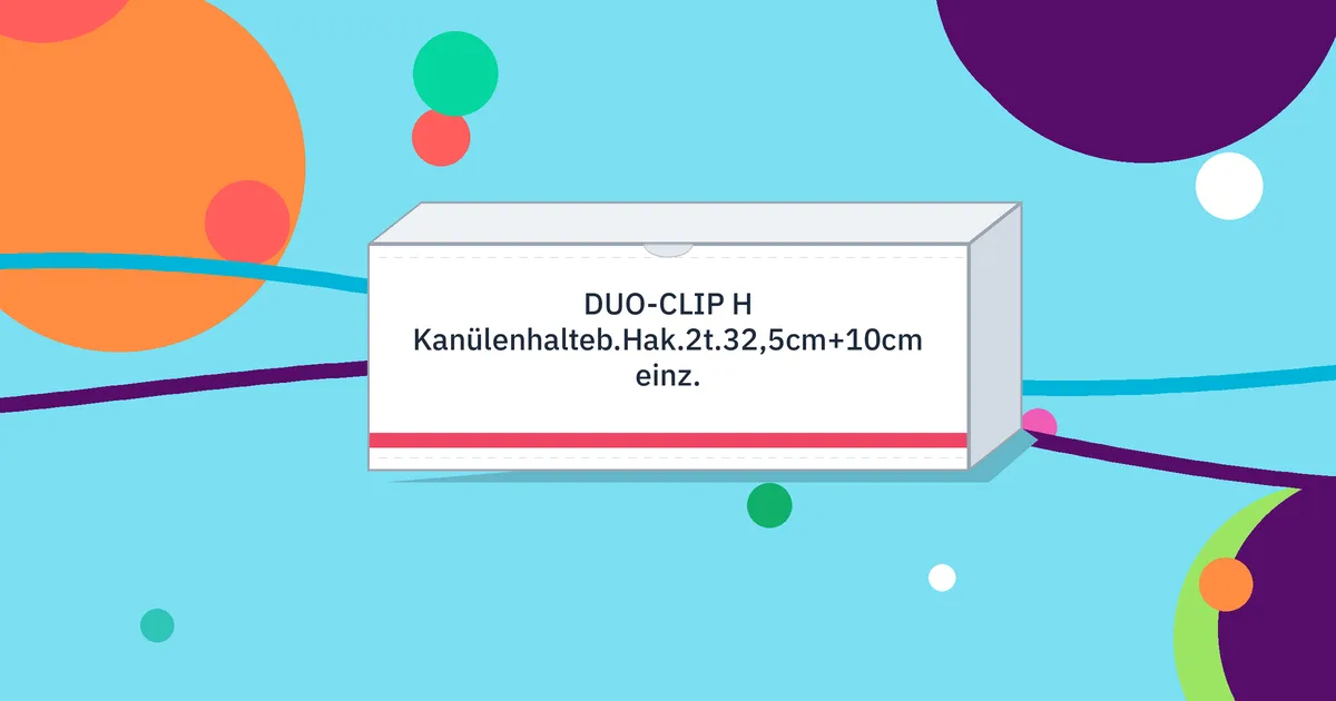 Symbolbild: Packung mit der Aufschrift DUO-CLIP H Kanülenhalteb.Hak.2t.32,5cm+10cm einz. (PZN 16873463) – Verfügbarkeit und Bezug in Apotheken in Frankfurt am Main