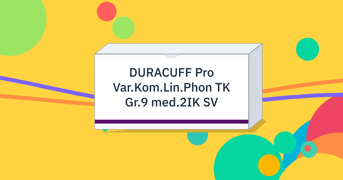 Symbolbild: Packung mit der Aufschrift DURACUFF Pro Var.Kom.Lin.Phon TK Gr.9 med.2IK SV (PZN 19245106) – Verfügbarkeit und Bezug in Apotheken in Frankfurt am Main