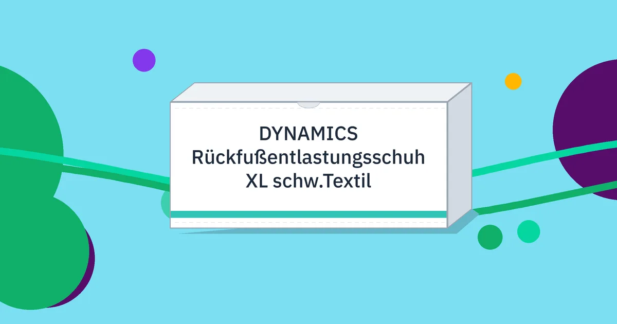 Symbolbild: Packung mit der Aufschrift DYNAMICS Rückfußentlastungsschuh XL schw.Textil (PZN 10635521) – Verfügbarkeit und Bezug in Apotheken in Frankfurt am Main