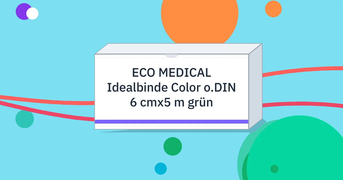 Symbolbild: Packung mit der Aufschrift ECO MEDICAL Idealbinde Color o.DIN 6 cmx5 m grün (PZN 00746389) – Verfügbarkeit und Bezug in Apotheken in Frankfurt am Main
