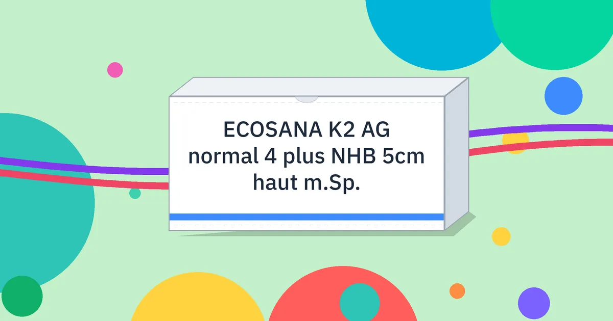 Symbolbild: Packung mit der Aufschrift ECOSANA K2 AG normal 4 plus NHB 5cm haut m.Sp. (PZN 01452885) – Verfügbarkeit und Bezug in Apotheken in Frankfurt am Main