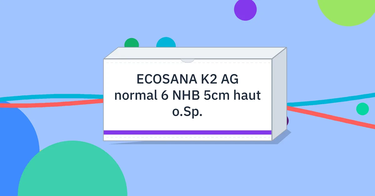Symbolbild: Packung mit der Aufschrift ECOSANA K2 AG normal 6 NHB 5cm haut o.Sp. (PZN 01517277) – Verfügbarkeit und Bezug in Apotheken in Frankfurt am Main