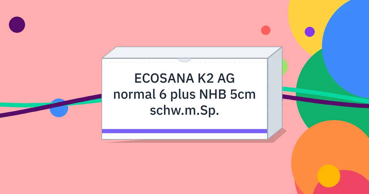 Symbolbild: Packung mit der Aufschrift ECOSANA K2 AG normal 6 plus NHB 5cm schw.m.Sp. (PZN 01493134) – Verfügbarkeit und Bezug in Apotheken in Frankfurt am Main