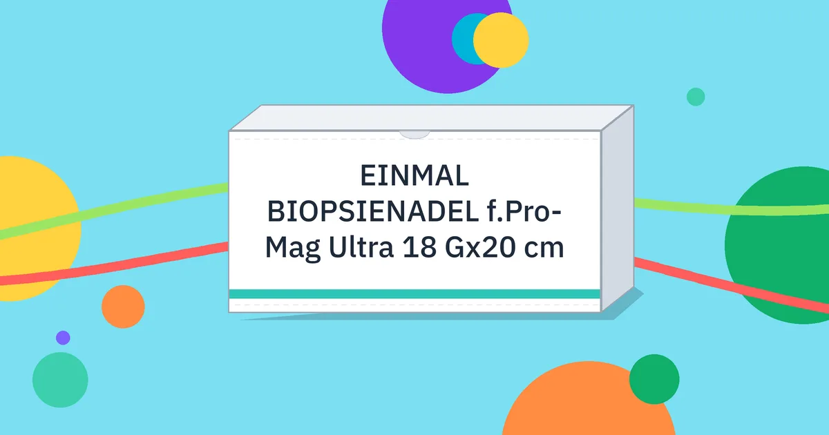 Symbolbild: Packung mit der Aufschrift EINMAL BIOPSIENADEL f.Pro-Mag Ultra 18 Gx20 cm (PZN 16617719) – Verfügbarkeit und Bezug in Apotheken in Frankfurt am Main