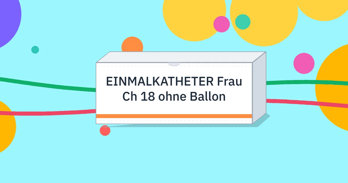 Symbolbild: Packung mit der Aufschrift EINMALKATHETER Frau Ch 18 ohne Ballon (PZN 00052310) – Verfügbarkeit und Bezug in Apotheken in Frankfurt am Main