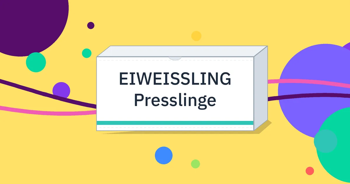 Symbolbild: Packung mit der Aufschrift EIWEISSLING Presslinge (PZN 18828521) – Verfügbarkeit und Bezug in Apotheken in Frankfurt am Main