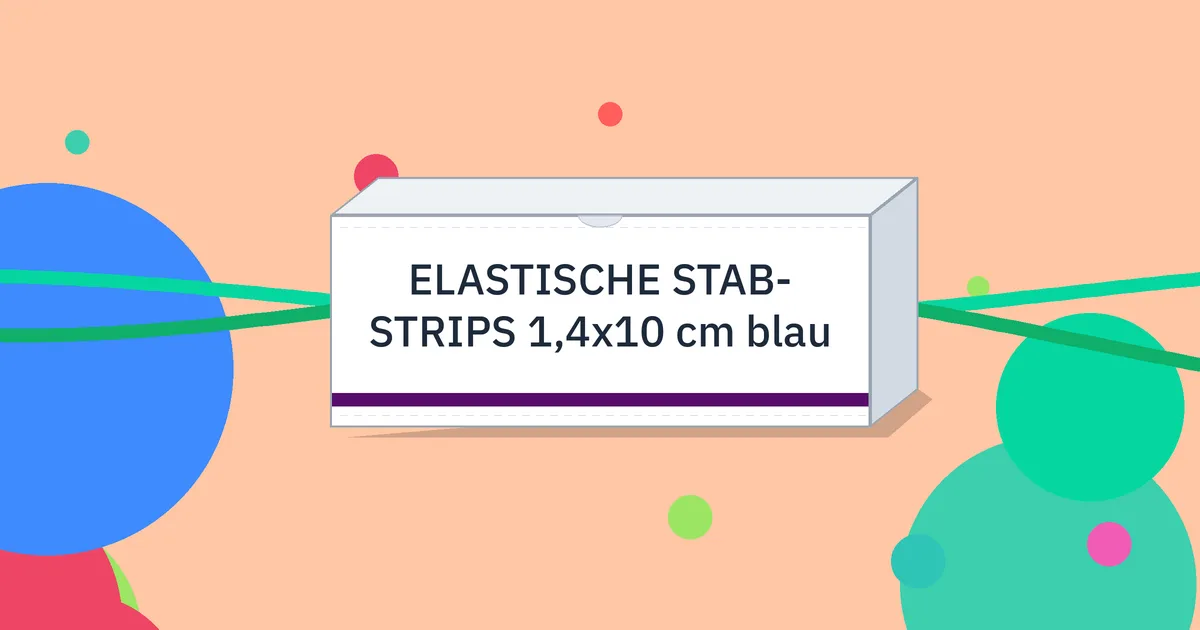 Symbolbild: Packung mit der Aufschrift ELASTISCHE STAB-STRIPS 1,4x10 cm blau (PZN 20096261) – Verfügbarkeit und Bezug in Apotheken in Frankfurt am Main