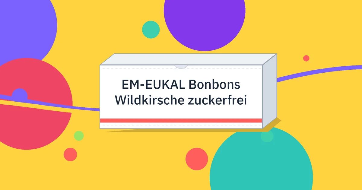 Symbolbild: Packung mit der Aufschrift EM-EUKAL Bonbons Wildkirsche zuckerfrei (PZN 03165960) – Verfügbarkeit und Bezug in Apotheken in Frankfurt am Main
