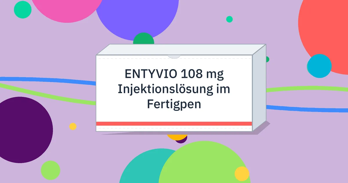 Symbolbild: Packung mit der Aufschrift ENTYVIO 108 mg Injektionslösung im Fertigpen (PZN 17571652) – Verfügbarkeit und Bezug in Apotheken in Frankfurt am Main
