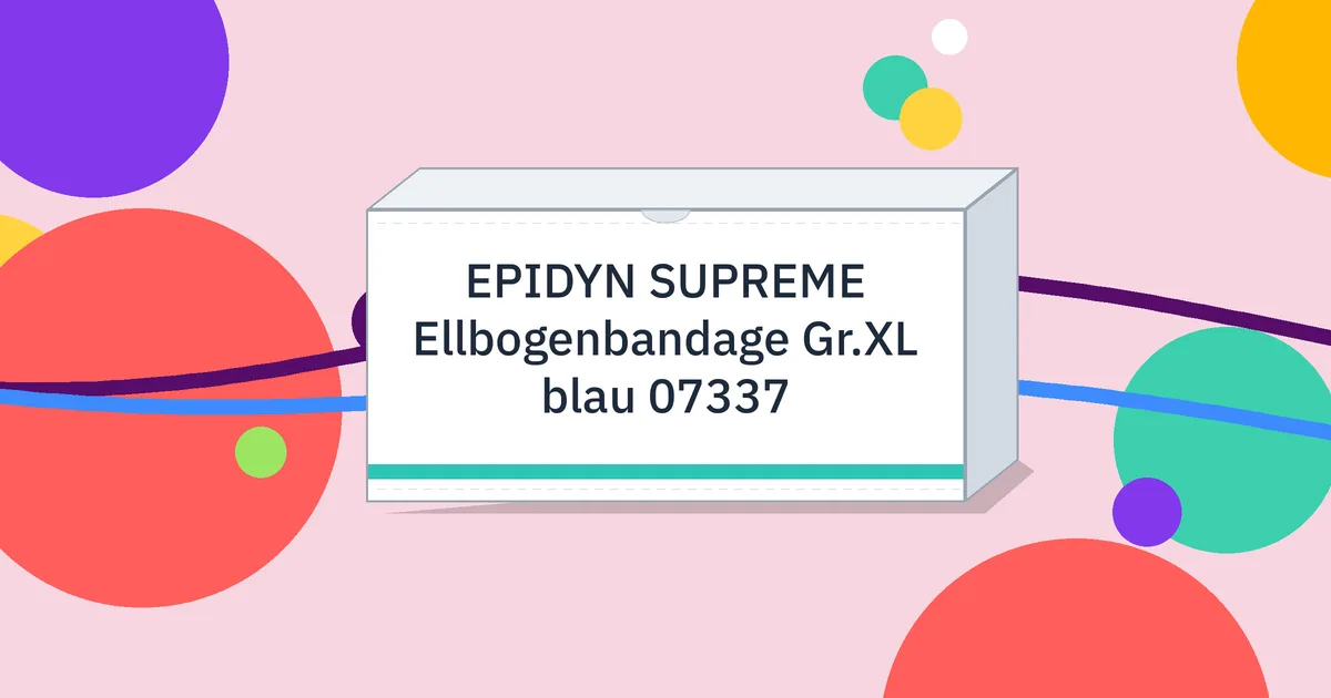 Symbolbild: Packung mit der Aufschrift EPIDYN SUPREME Ellbogenbandage Gr.XL blau 07337 (PZN 16931479) – Verfügbarkeit und Bezug in Apotheken in Frankfurt am Main