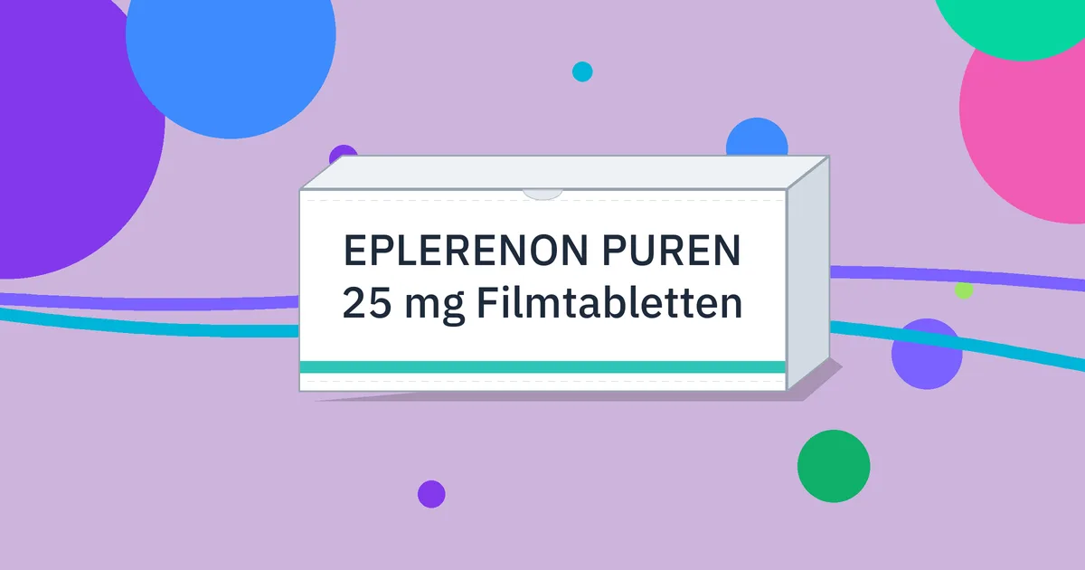 Symbolbild: Packung mit der Aufschrift EPLERENON PUREN 25 mg Filmtabletten (PZN 11108226) – Verfügbarkeit und Bezug in Apotheken in Frankfurt am Main