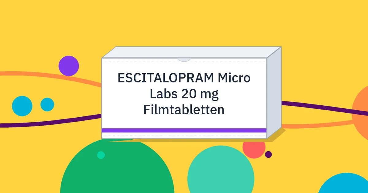 Symbolbild: Packung mit der Aufschrift ESCITALOPRAM Micro Labs 20 mg Filmtabletten (PZN 11695991) – Verfügbarkeit und Bezug in Apotheken in Frankfurt am Main