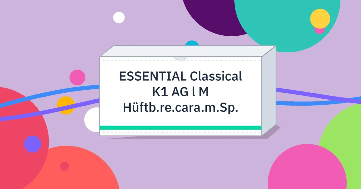 Symbolbild: Packung mit der Aufschrift ESSENTIAL Classical K1 AG l M Hüftb.re.cara.m.Sp. (PZN 17011835) – Verfügbarkeit und Bezug in Apotheken in Frankfurt am Main